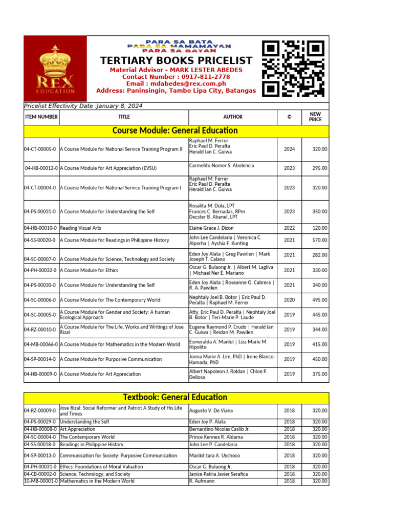 Rex-Education-Tertiary-Books-Pricelist-As - Of-January 8, 2023 | PDF ...