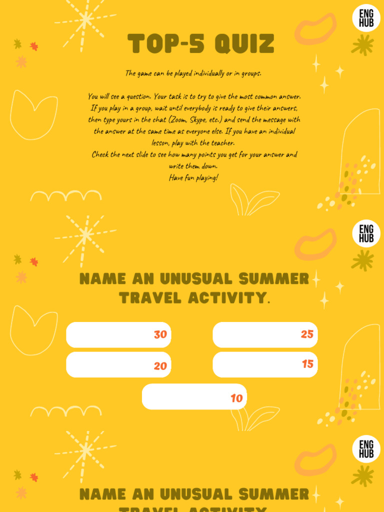 B1-B2 Top 5 Summer Quiz | PDF