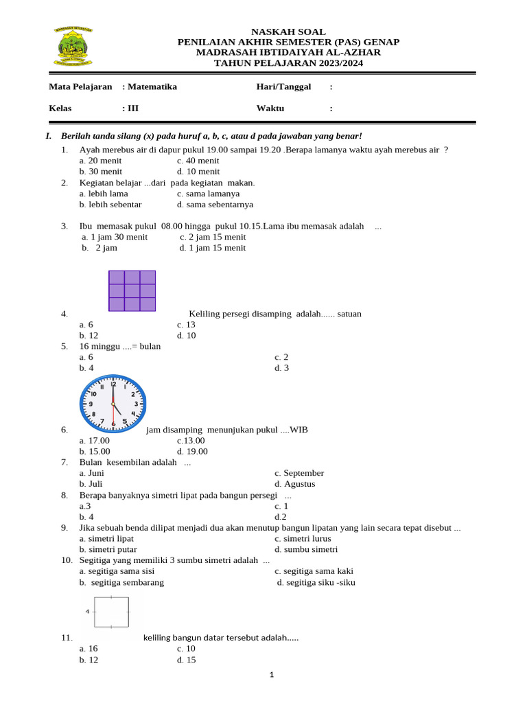 SOAL Matematika KELAS 3AB | PDF
