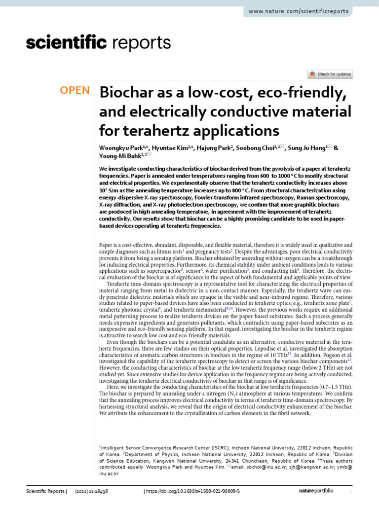 Biochar As A Low Cost, Eco Friendly, and Electrically Conductive Material For Terahertz ...
