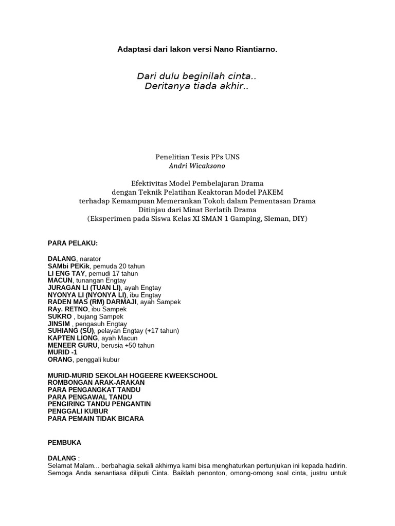 Naskah Drama Sampek Eng Tay | PDF