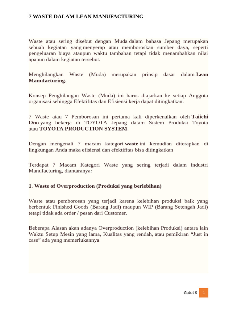 7 Waste Dalam Lean Manufacturing | PDF