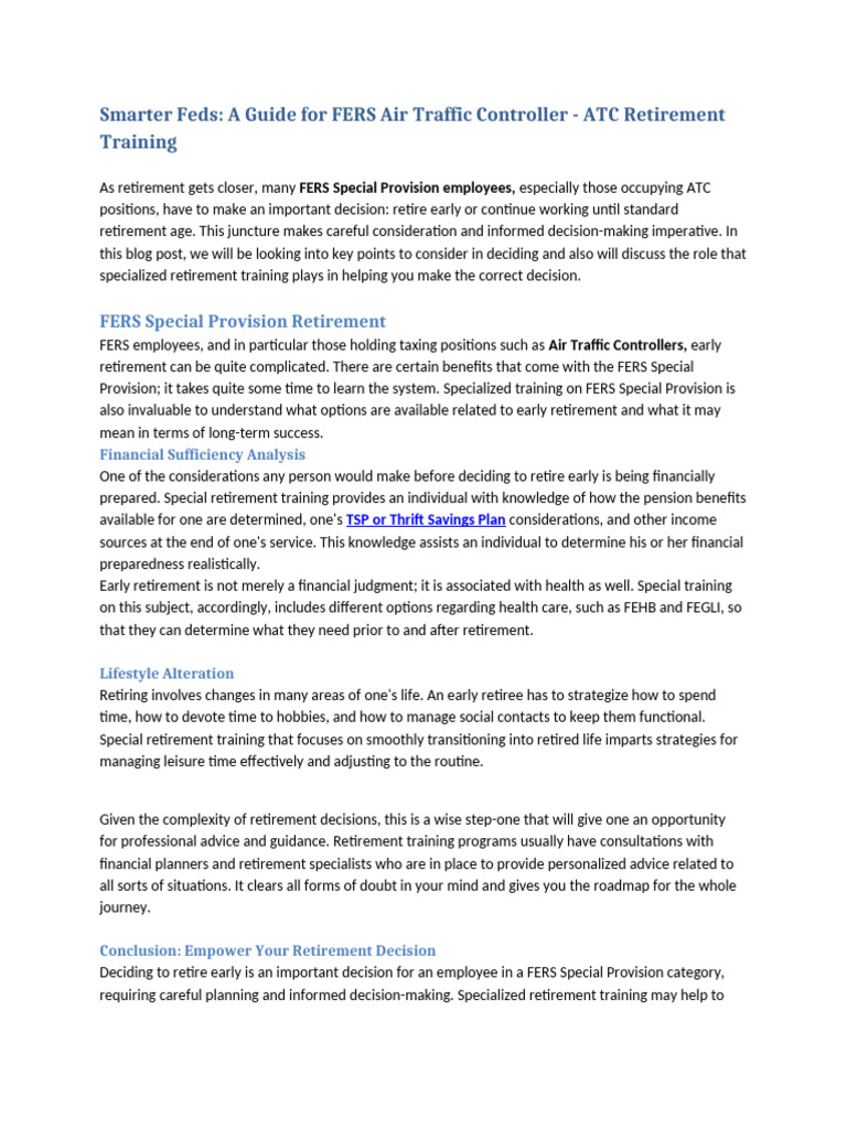 Smarter Feds: A Guide For FERS Air Traffic Controller - ATC Retirement ...