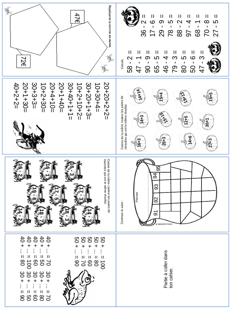 Mini Livre Maths Halloween CE1 Zaubette | PDF