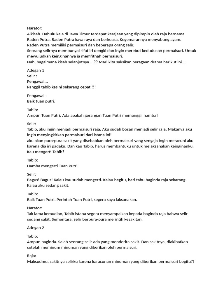 Cindelaras Bahasa Script | PDF