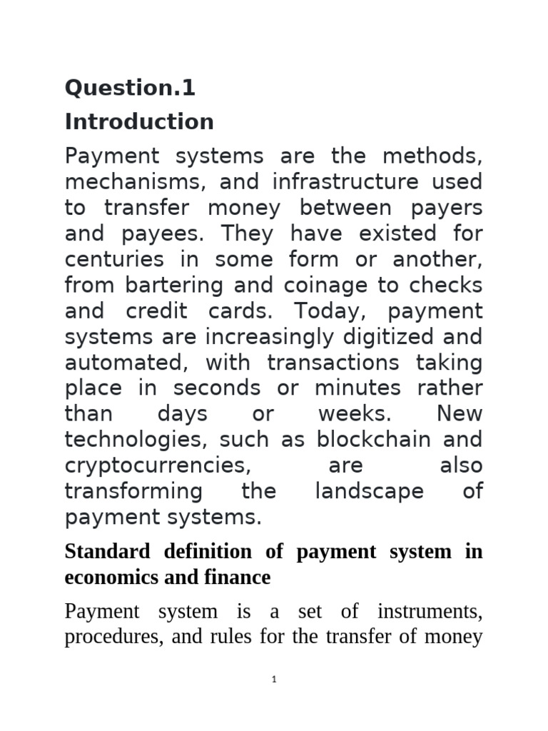 Question 1 Answer | PDF | Payments | Payment System