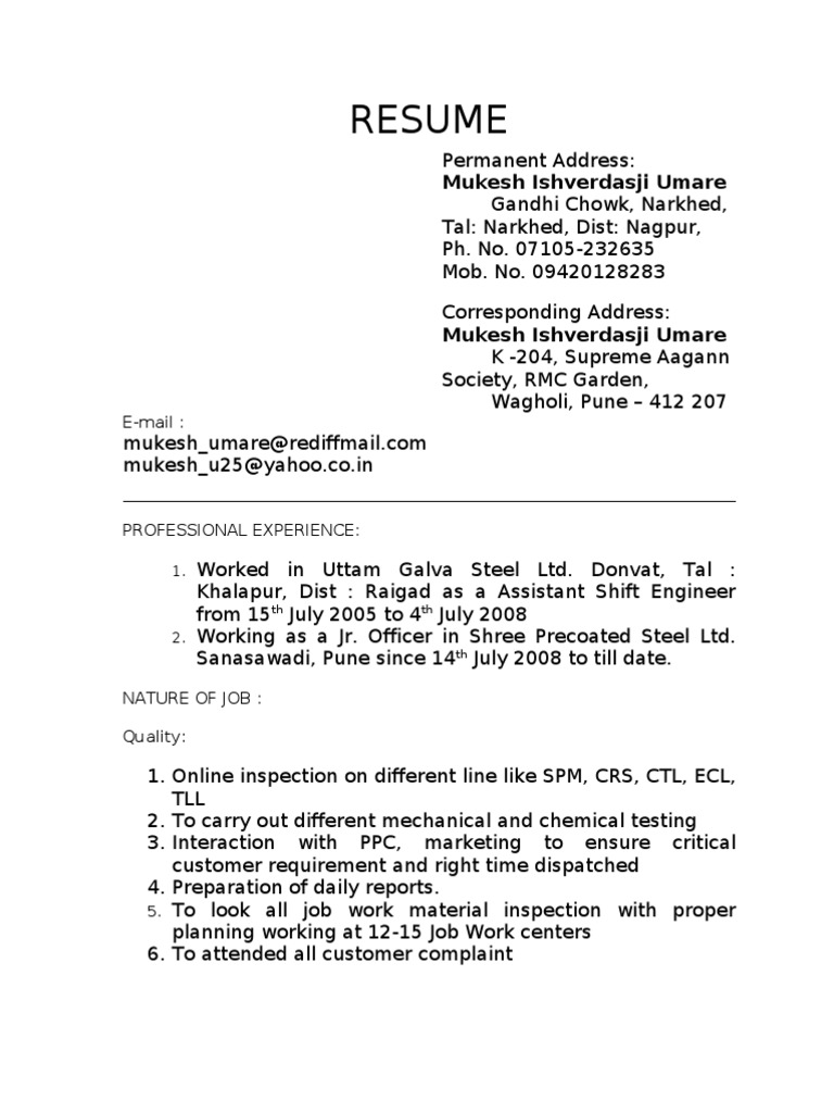 Mukesh Umare Resume | PDF | Business
