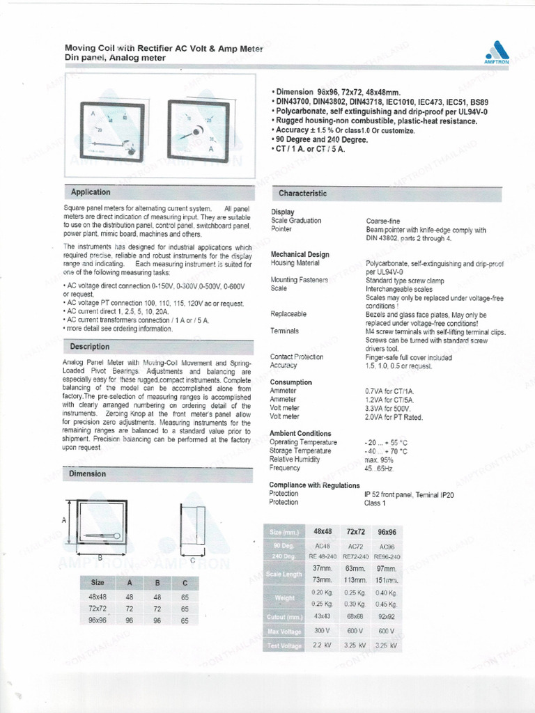AC RE-Moving Coil With Rectifier AC Voltamp Meter IEC or DIN | PDF