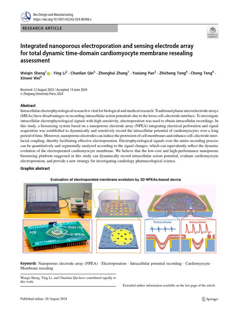 Integrated Nanoporous Electroporation and Sensing Electrode Array For Total Dynamic Time-Domain ...
