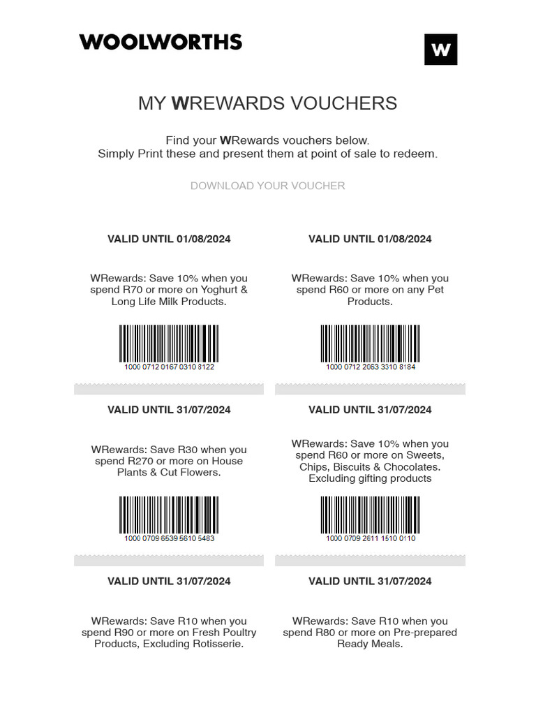 My Wrewards Vouchers: Find Your Wrewards Vouchers Below. Simply Print ...