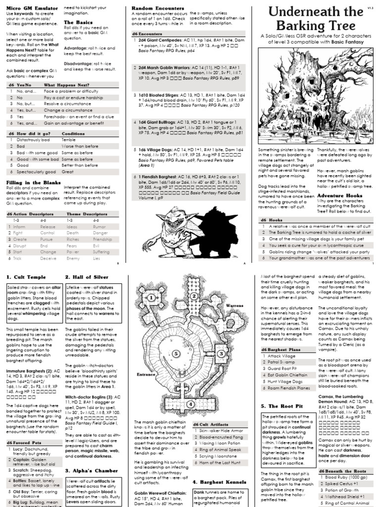Tiny Solo Adventure 5 Underneath The Barking Tree (1.3) (BFRPG) | PDF