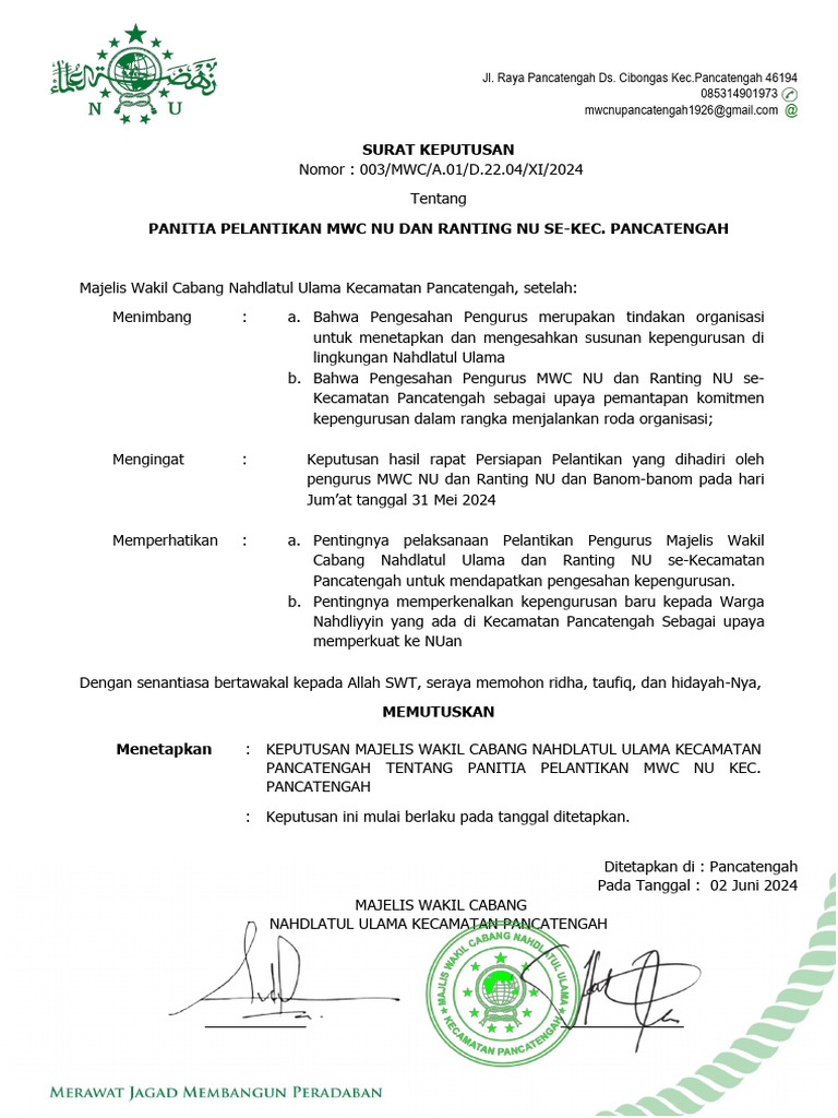 Surat Keputusan Panitia Pelantikan | PDF