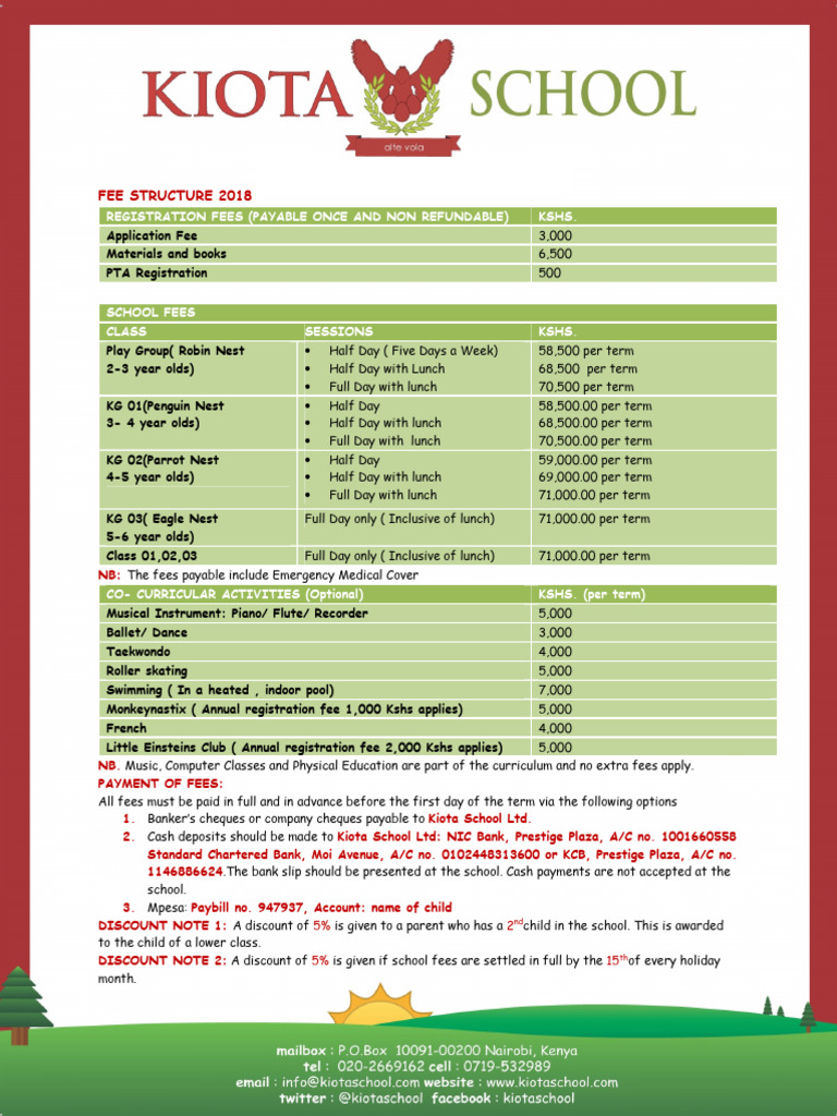 Kiota School Fee Structure 2018 | PDF