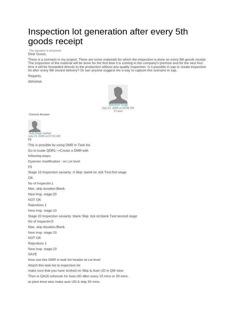 Inspection Lot Skip at Goods Receipt | PDF