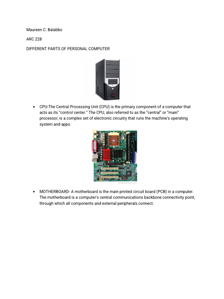 Different Parts of Personal Computer | PDF