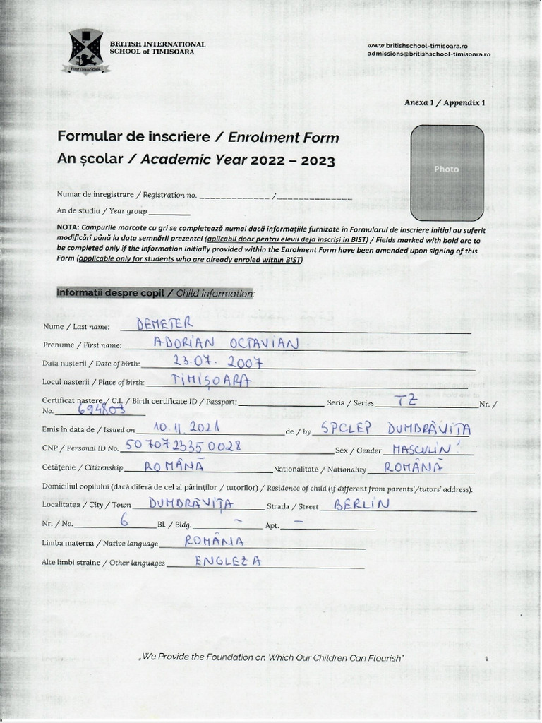 Formular de Inscriere | PDF