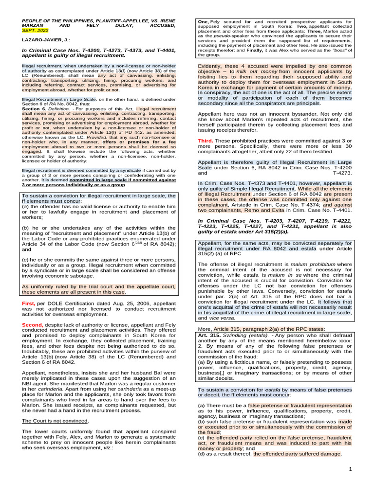 Javier PEOPLE OF THE PHILIPPINES VS. IRENE MARZAN Digested | PDF