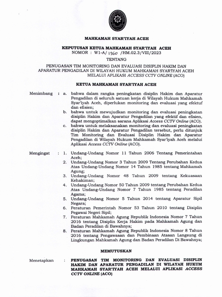 SK Tim Monitoring Dan Evaluasi CCTV | PDF