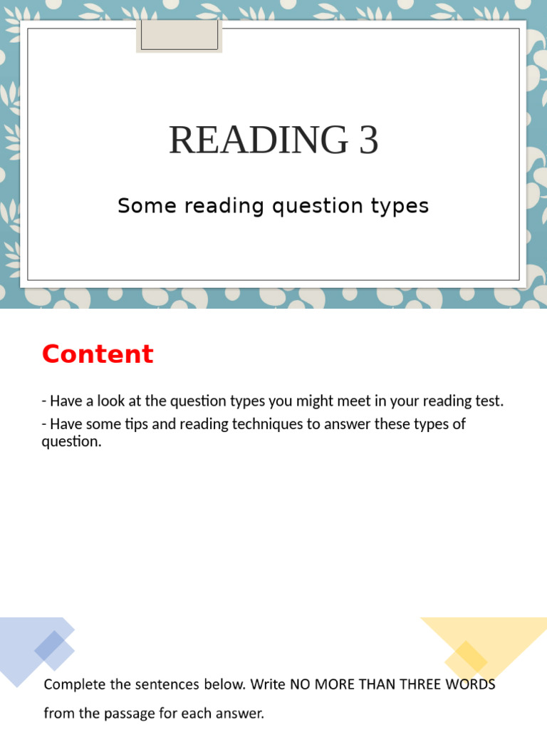 Reading 3 - How To Deal With Different Types of Questions | PDF