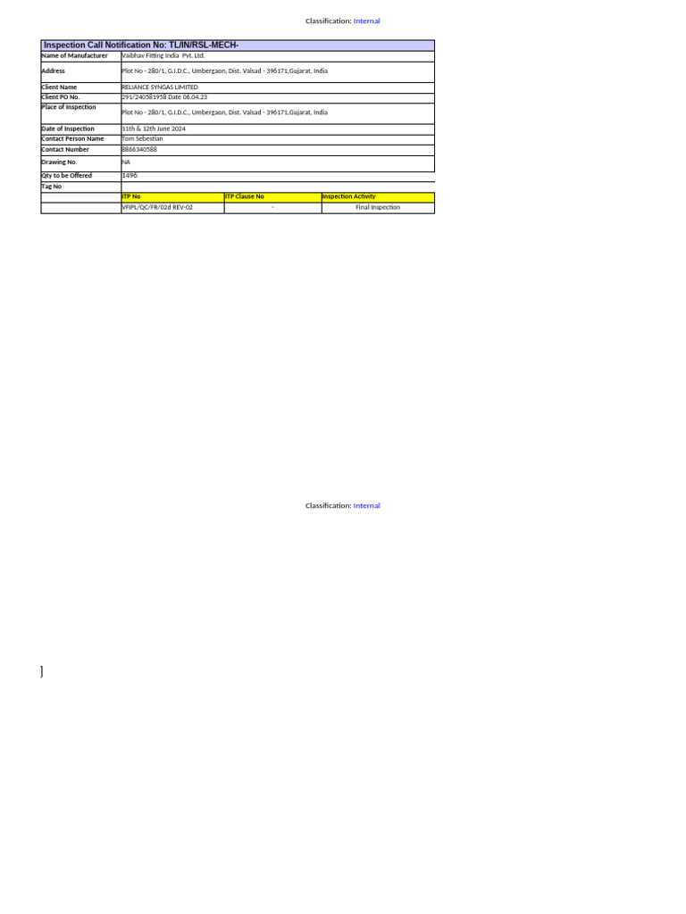 Inspection Call VFIPL | PDF