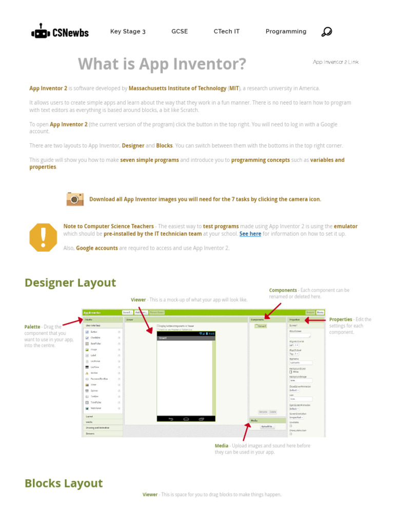 App Inventor 2 - The Basics - CSNewbs | PDF