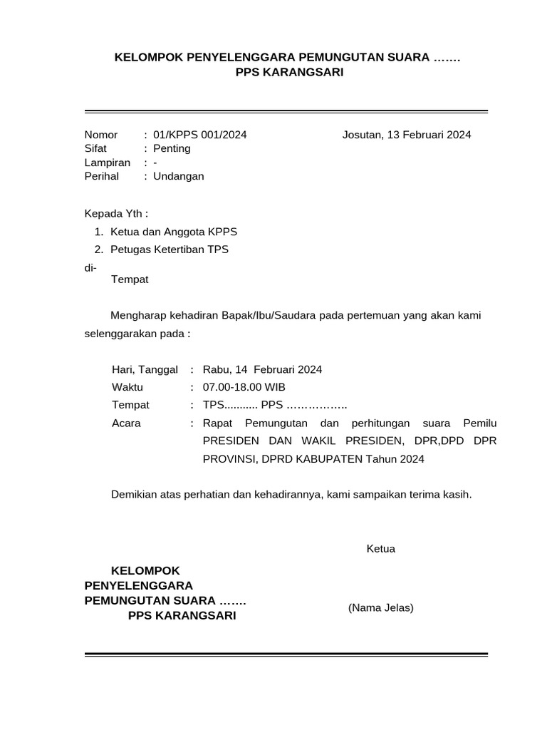 Contoh Undangan KPPS | PDF