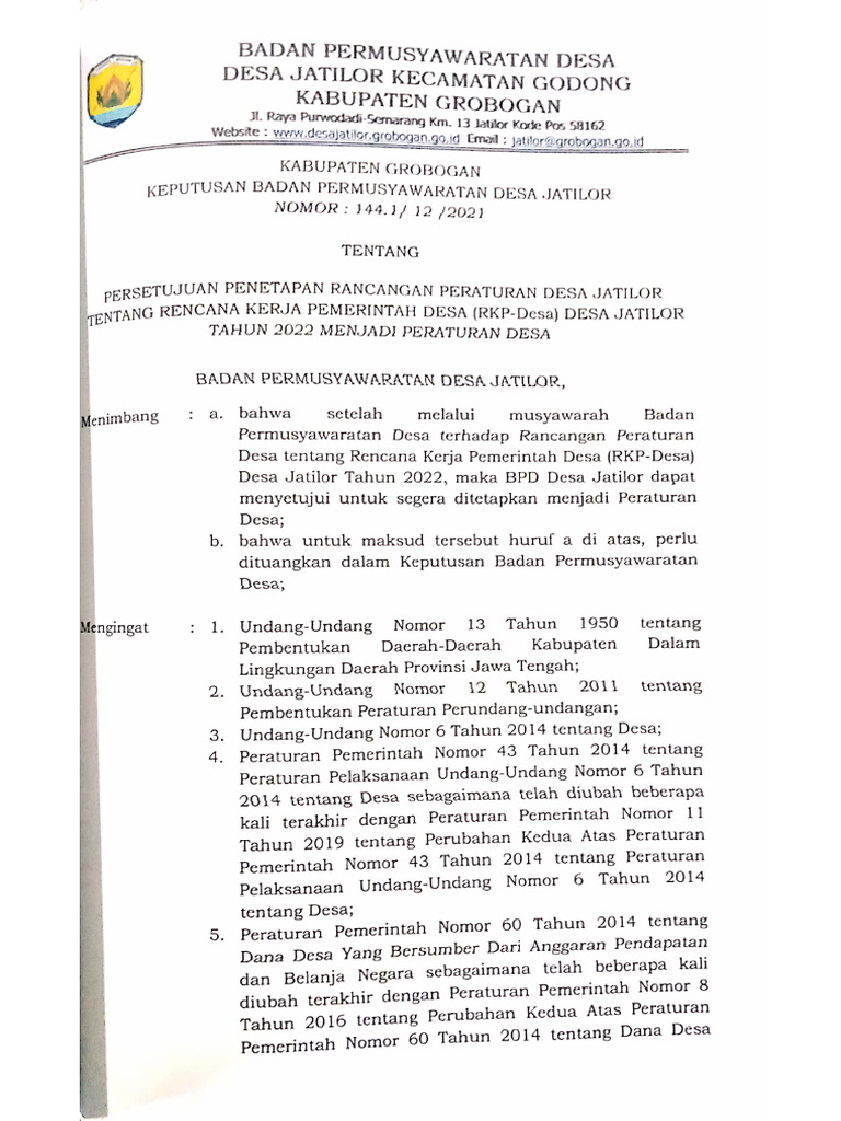 2021-12 SK Dan BA BPD Perdes Rkp 2022 | PDF