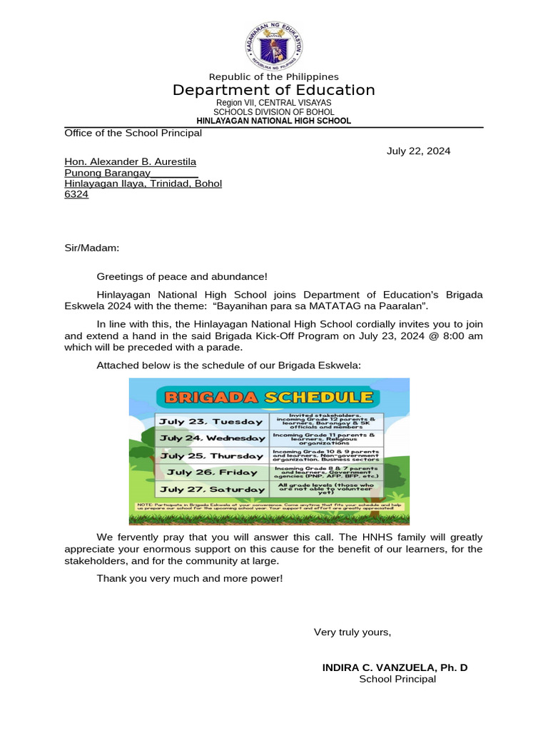 Brigada Eskwela-Invitation Letter | PDF