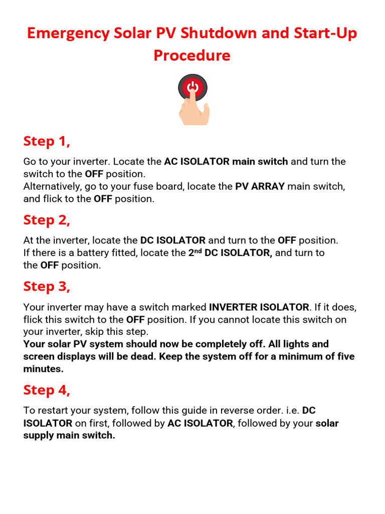 Emergency Solar PV Shutdown and Start Up Procedure | PDF