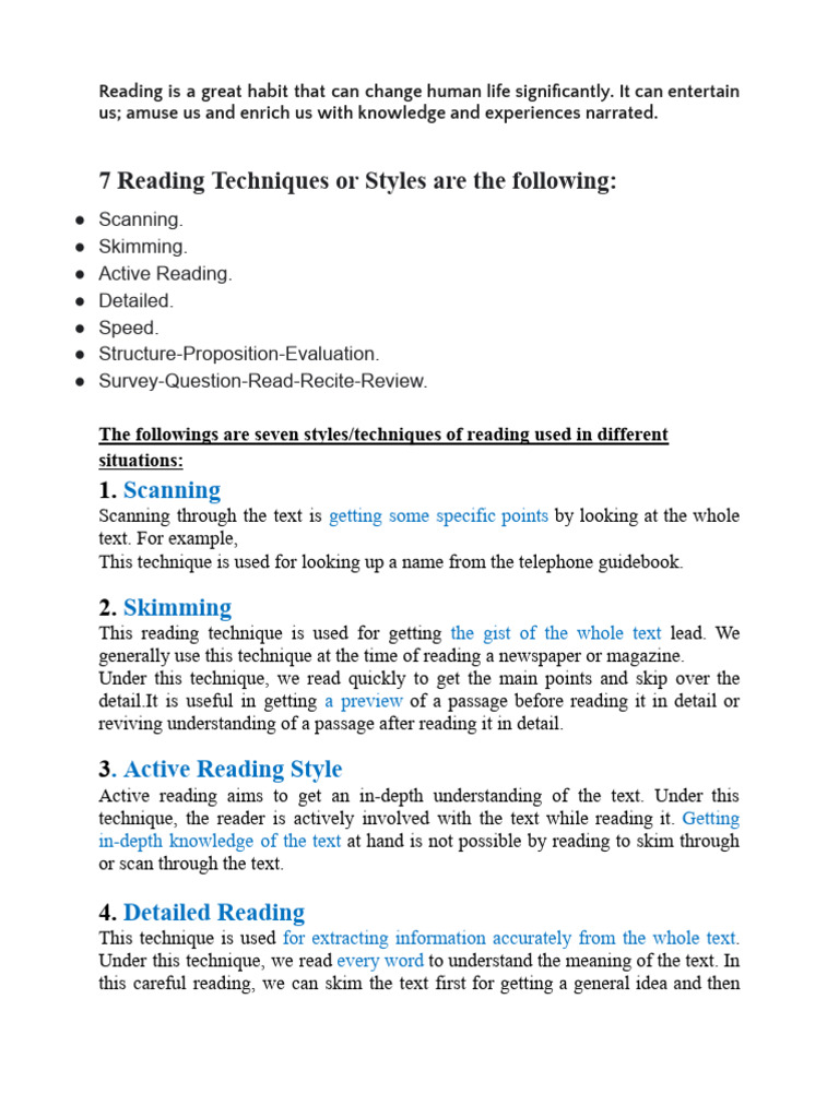 Reading Comprehension Techniques | PDF