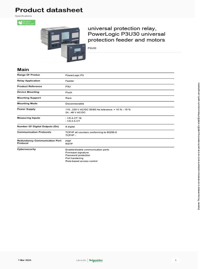 Schneider Electric - PowerLogic-P3-Protection-Relays - P3U30 | PDF