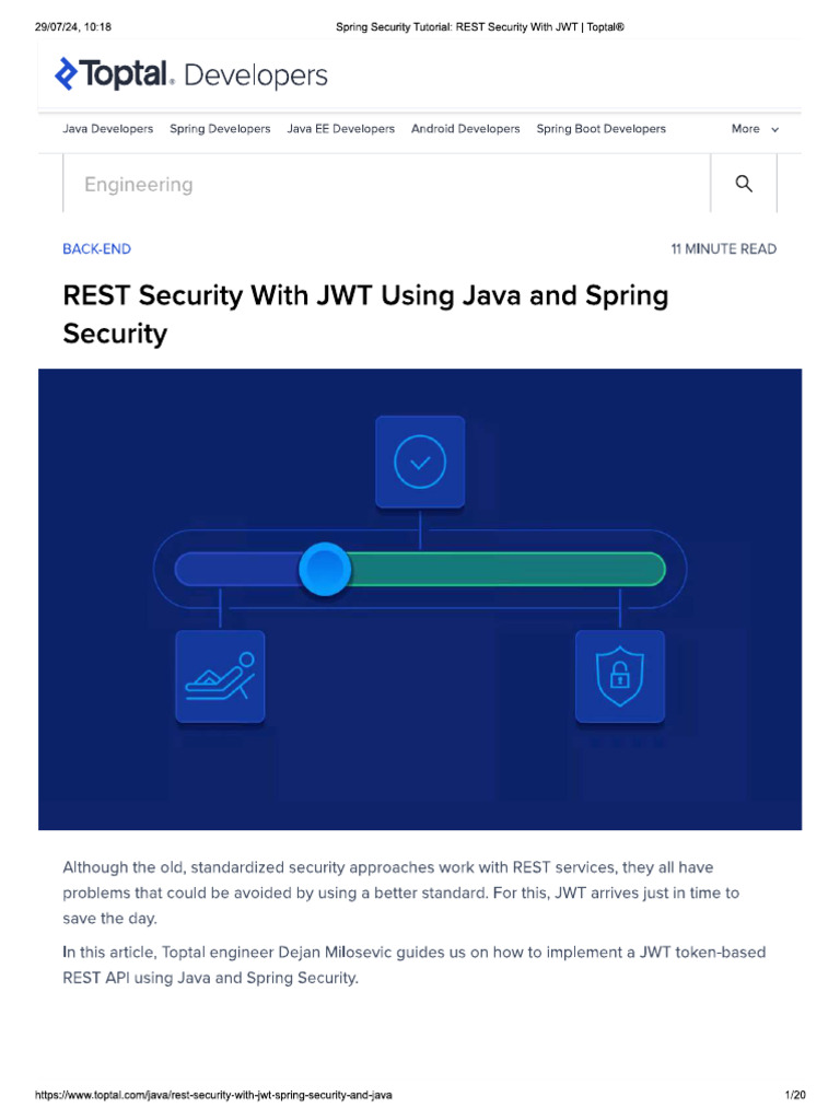 REST Security With JWT Using Java and Spring | PDF