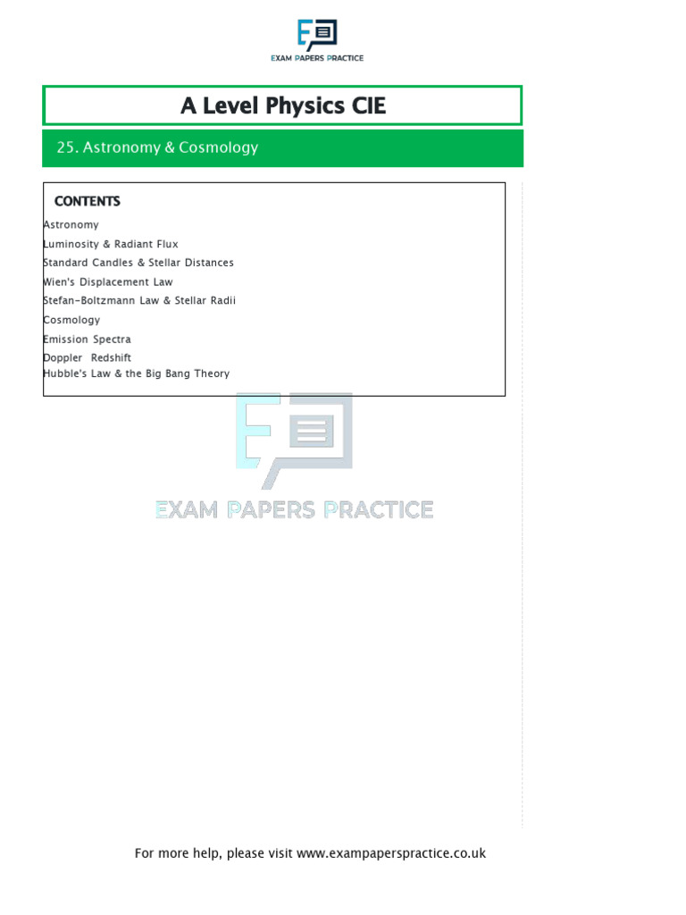 Astronomy - Cosmology A Level CIE Physics Revision Notes | PDF