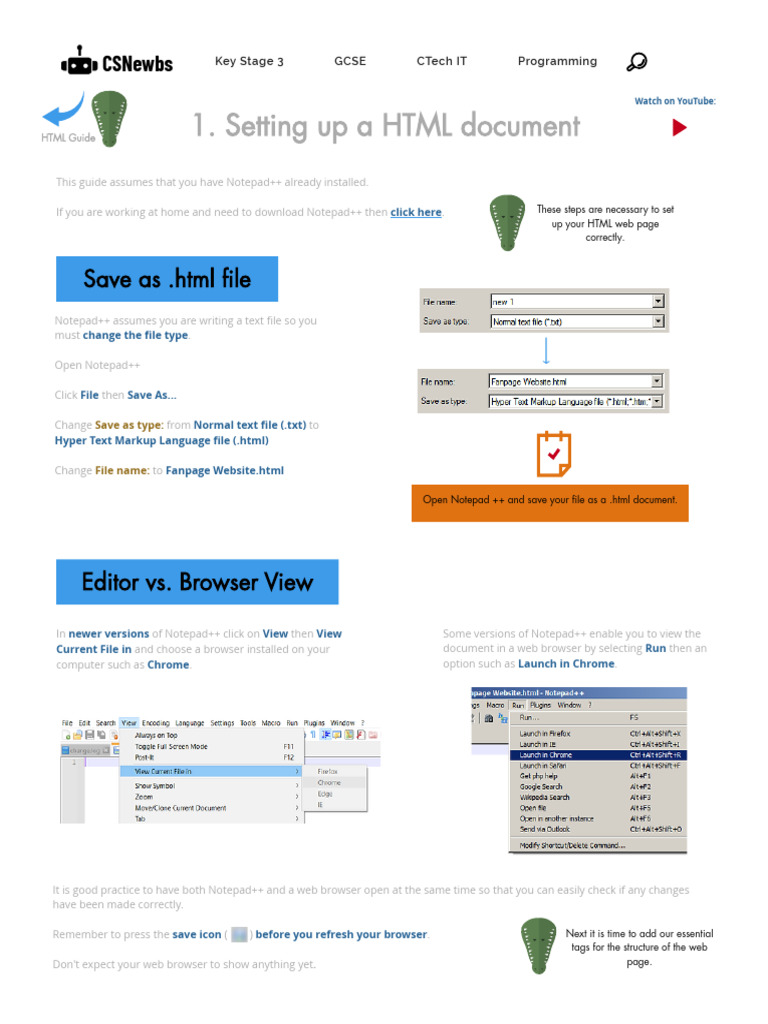 HTML Guide 1 - Setup - CSNewbs | PDF