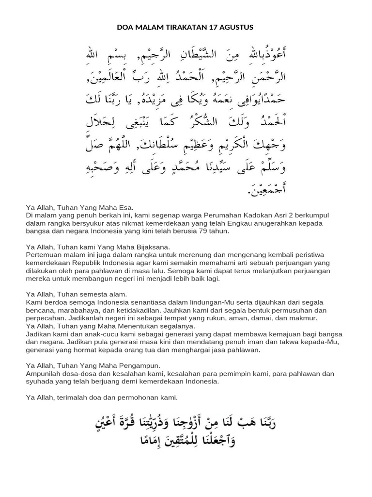 Doa Malam Tirakatan 17 Agustus | PDF Doa Malam Tirakatan 17 Agustus | PDF
