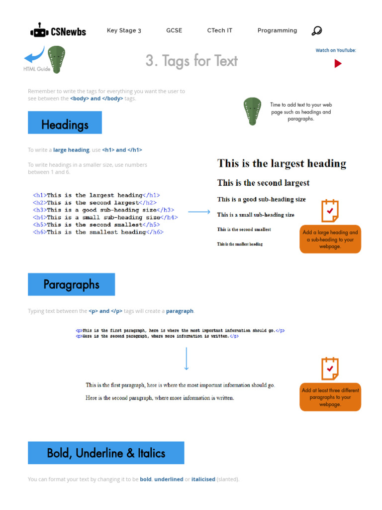 HTML Guide 3 - Text Tags - CSNewbs | PDF