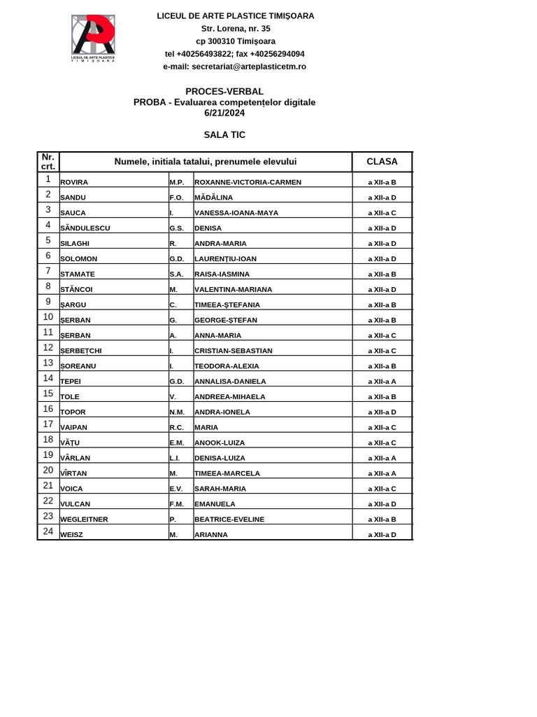 Repartizare Competente Digitale Bac 2024 | PDF