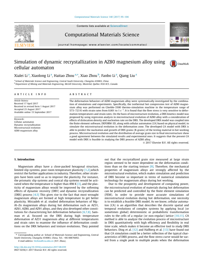 Simulation of Dynamic Recrystallization in AZ80 Magnesium Alloy Using ...