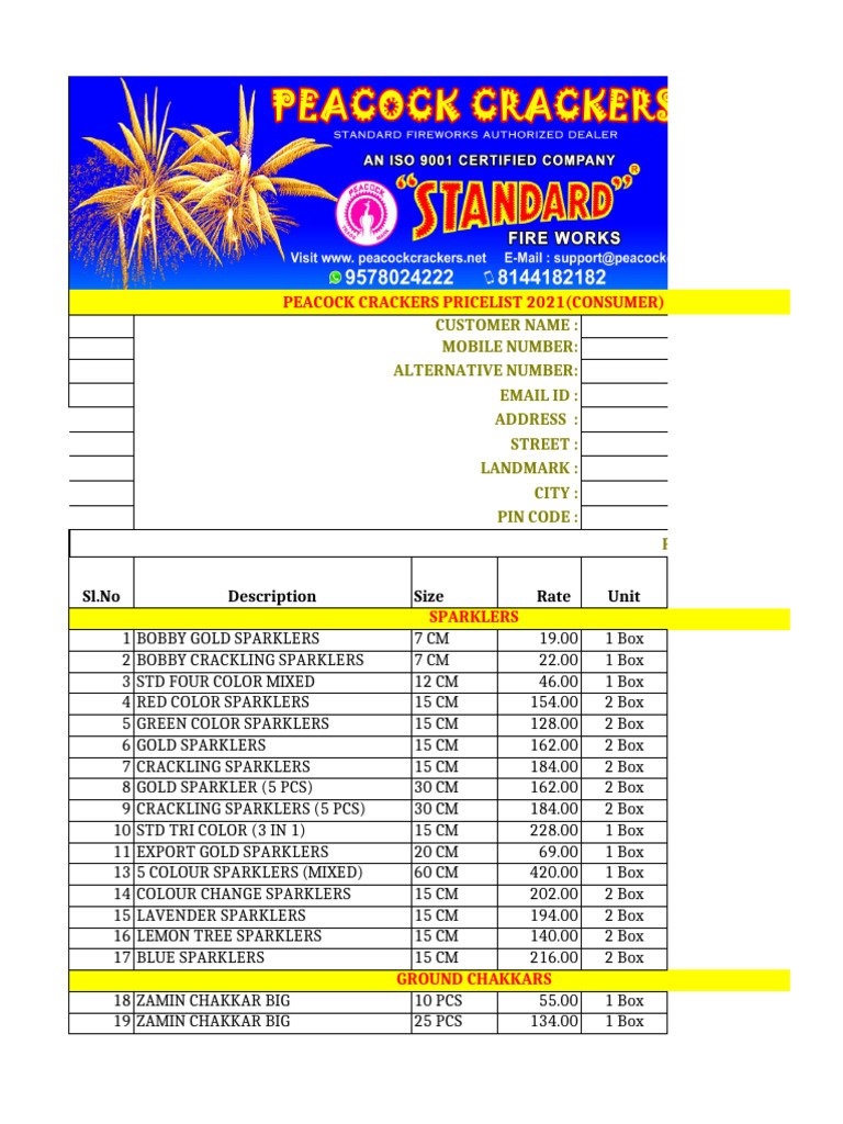 KKR Crackers List-2021 | PDF