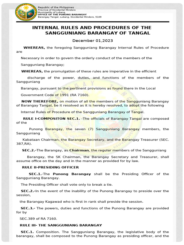 Internal Rules & Procedures | PDF