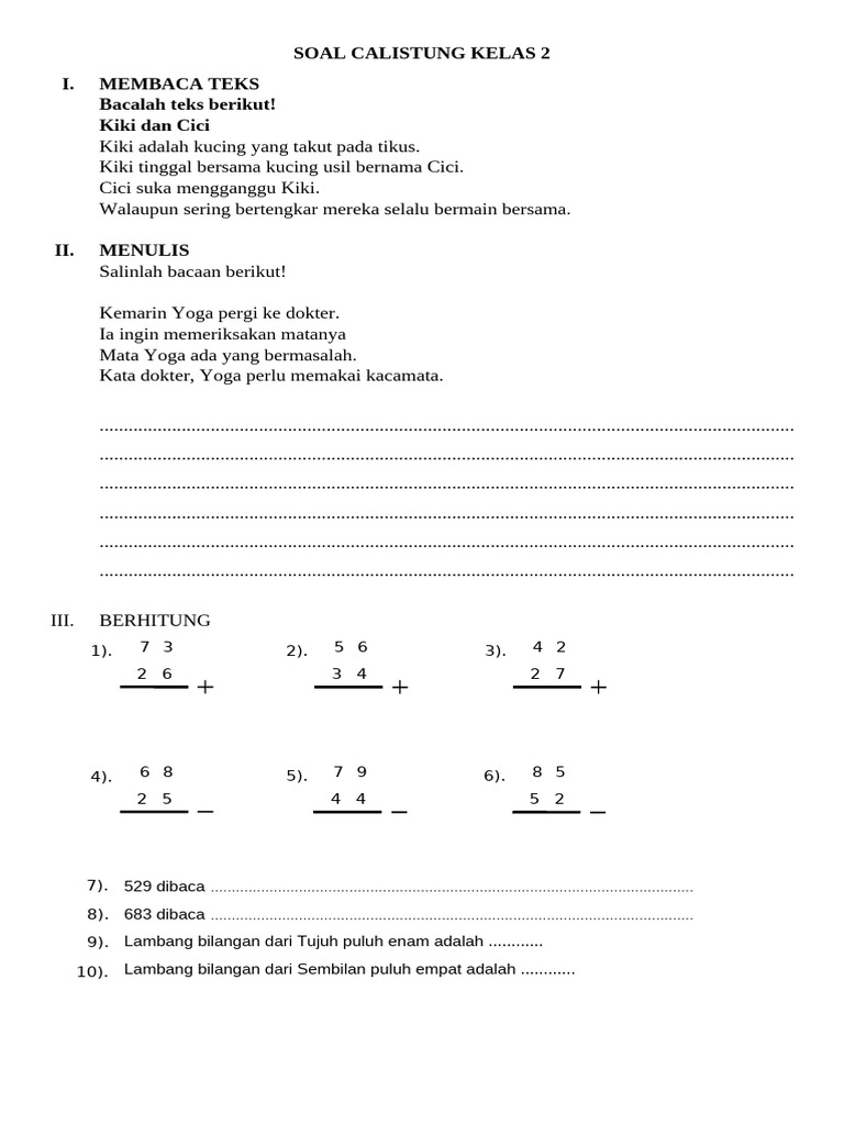Soal Calistung Kelas 2 | PDF