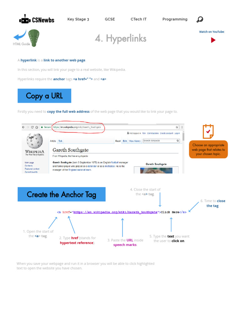 HTML Guide 4 - Hyperlinks - CSNewbs | PDF