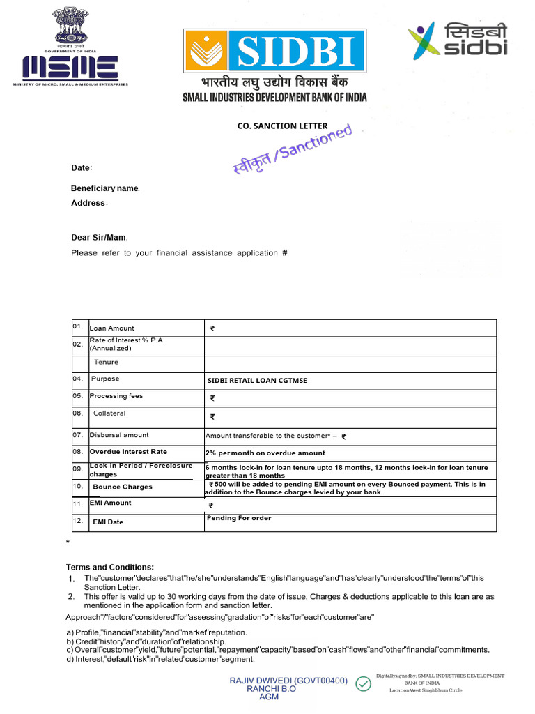 Sajan Kumar Sahu Co. Sanction Letter | PDF