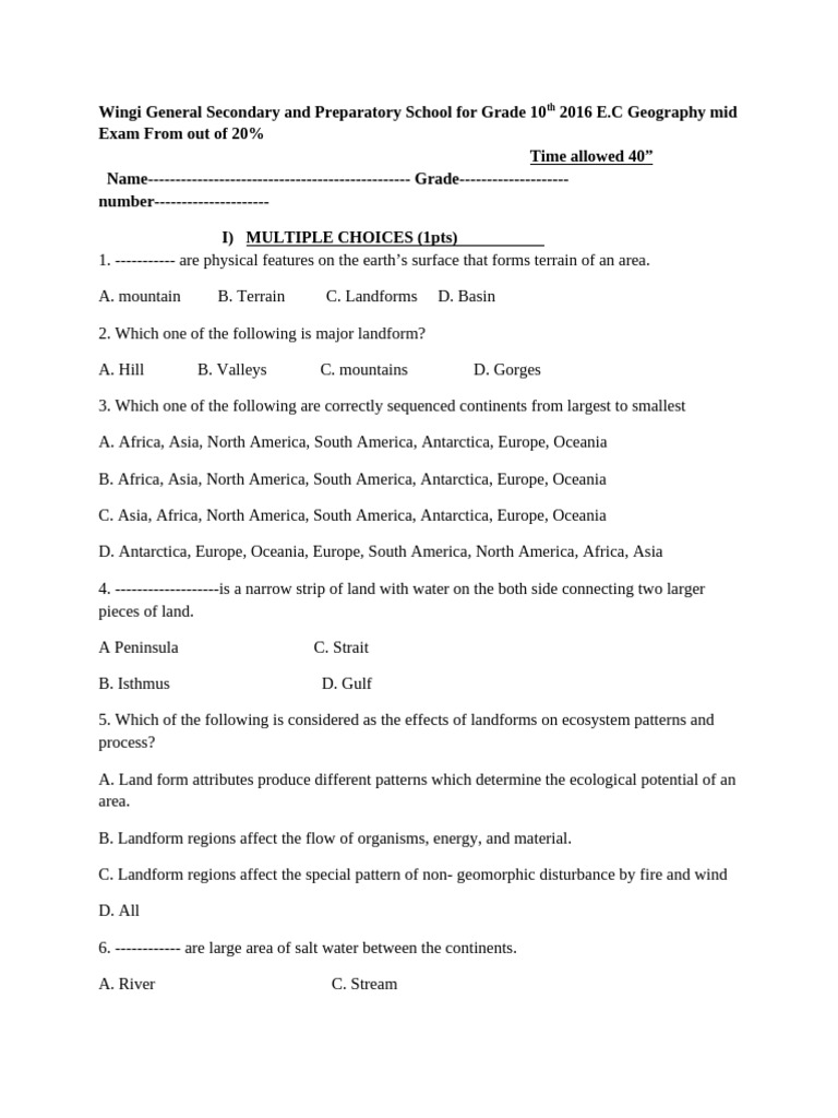 Agegnehu Grade 10th MD Exam | PDF