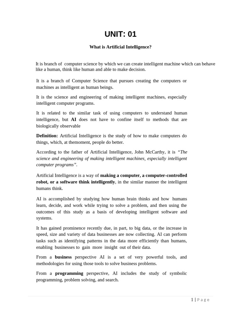 AI UNIT 01 | PDF