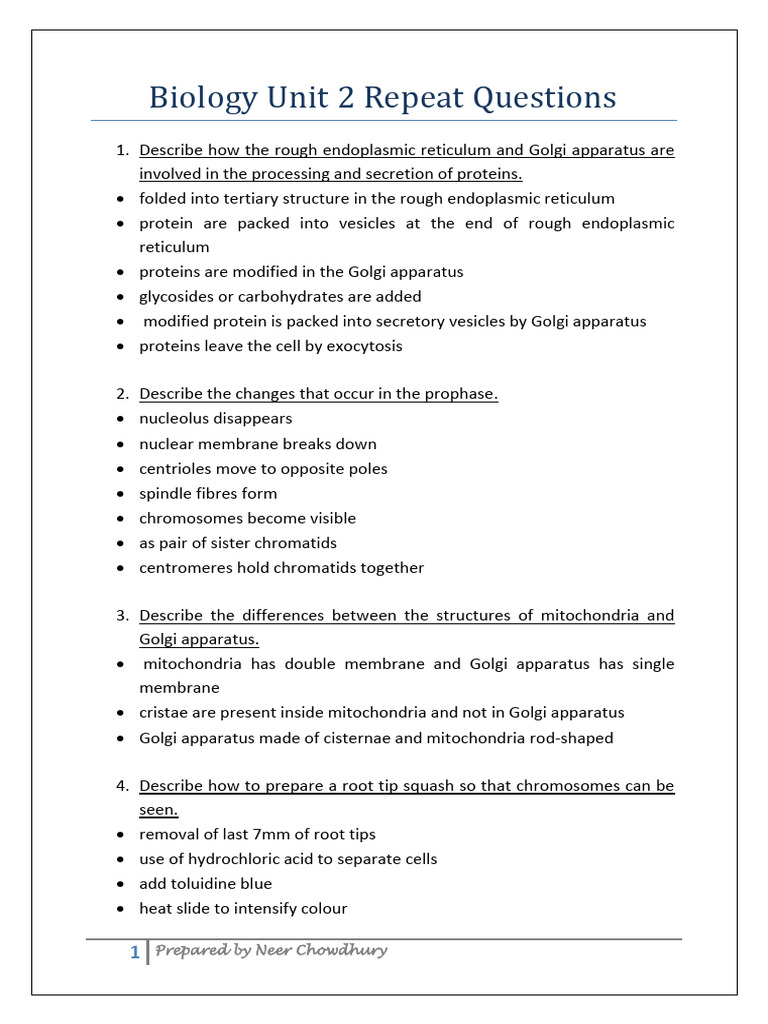 Biology Unit 2 Repeat Questions | PDF