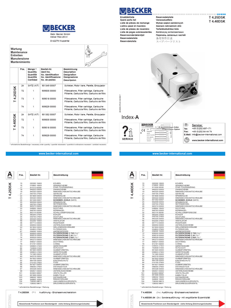COMPRESSOR - BECKER SpareParts List T4.25 | PDF