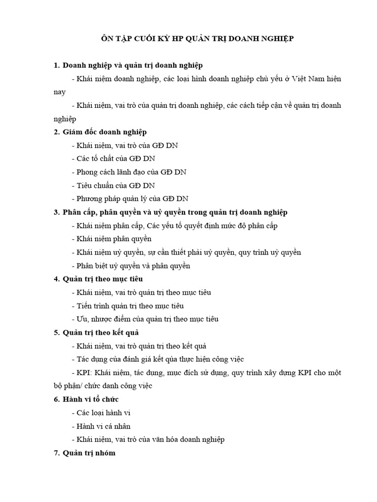 ÔN TẬP CUỐI KỲ HP QTDN | PDF