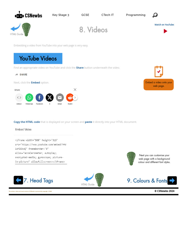 HTML Guide 8 - Videos - CSNewbs | PDF
