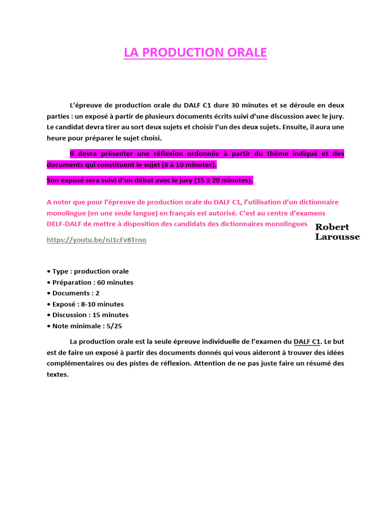 Dalf C1 - Production Orale | PDF